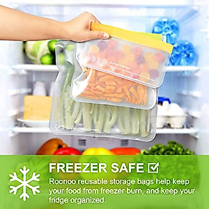 roonoo 10 Pack Reusable Sandwich Bags, Reusable Storage Bags, BPA Free Quart Freezer Bags Dishwasher Safe Leakproof Lunch Bags for Meat Fruit Veggies Home Organization