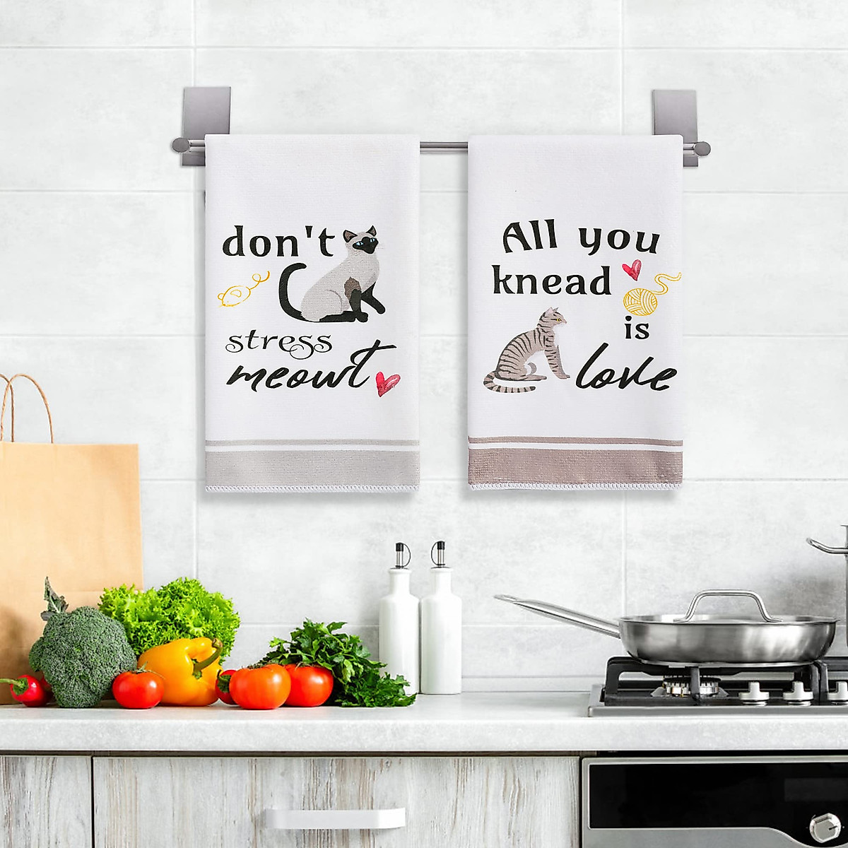 DDOFAH Funny Cat Kitchen Towels Cat Lover Gifts for Women Dish Towels Set of 4 Cat Mom Gifts Cat Sayings Tea Towels Housewarming Gifts for New Home Decor