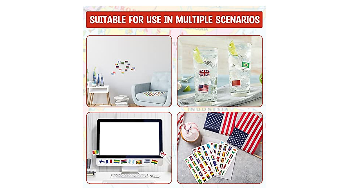 960 World Flag Stickers for Travel, Scrapbooks & Education