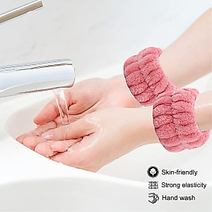 6 Pieces Spa Headband Wrist Washband Scrunchies Cuffs for Washing Face, Towel Wristbands Hair Headband Face Wash Wristband for Women Girls Makeup Prevent Liquids from Spilling Down Your Arms (Pink)