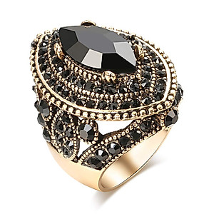 CKHAO Women Ring - Big Size Antique Gold Plated Turkish Style Black Gemstone Vintage Ring Women Jewelry J0769BLK (8)