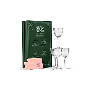 Vintage Art Deco Nick and Nora Coupe Glasses | Set of 4 | 5 oz Crystal Ribbed Cocktail Glassware for Drinking Classic Gin, Whiskey, Vodka Bar Drinks | Retro Long Stemmed Barware Goblets