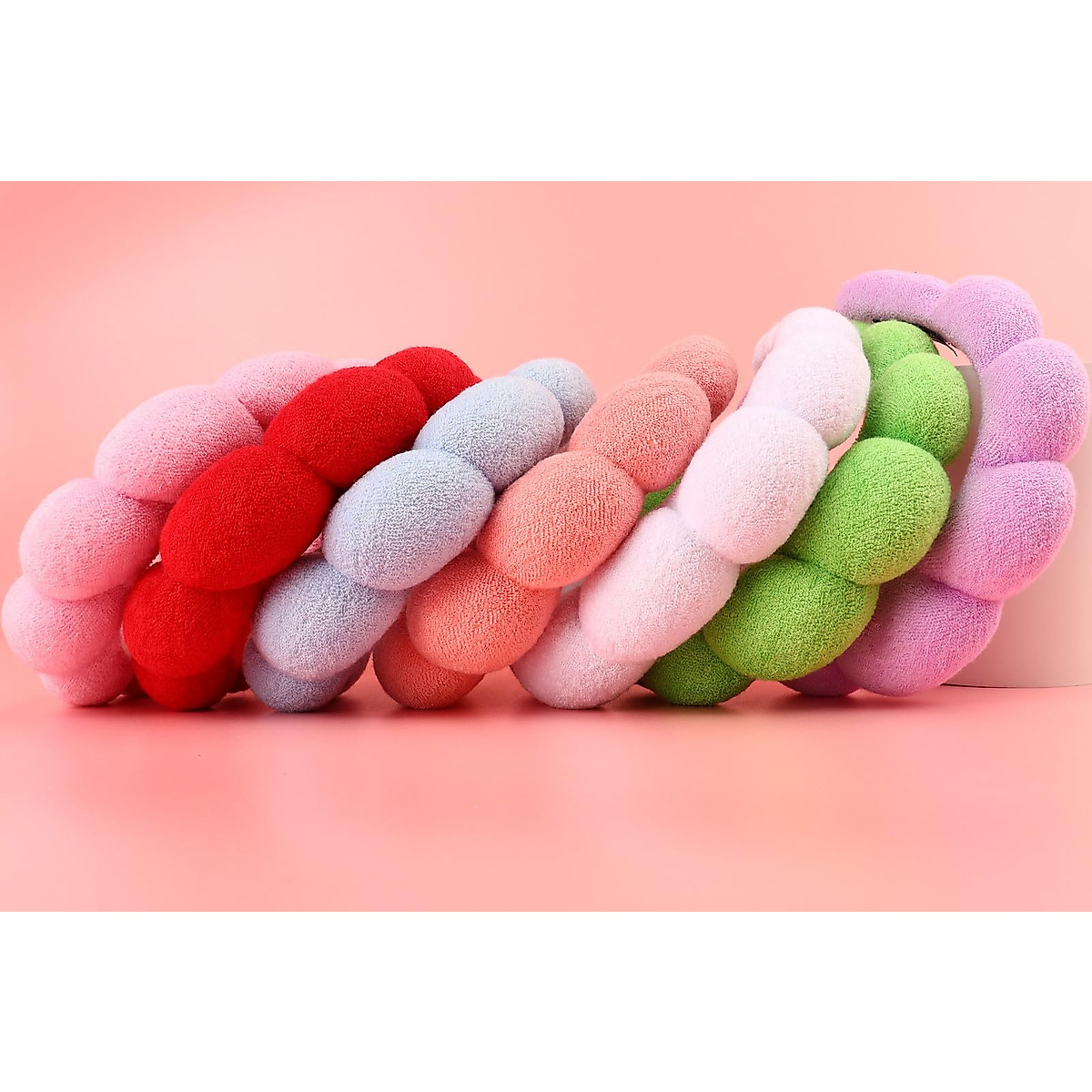 DOMMARE Headband For Washing Face Bubble Skincare, Spa Headbands For Women Wristband Set, Makeup Hairband Teen Girl Gifts, Terry Cloth Puffy Get Ready Hair Accessory(Pink)