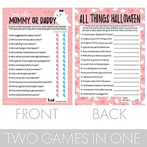 Pink A Little Boo is Almost Due Girl Baby Shower Games, Guess Who and All Things Halloween Matching Game (2 Game Bundle) - 20 Cards, Halloween Baby Shower