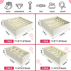 JM PLUS LLC 6 Pack Underwear Organizer with dividers, 58 Cell Drawer Organizer for Clothing Foldable Non-Woven Fabric Dresser Organizer & Storage Boxes for Socks Bra Panty Scarf Ties (Beige)