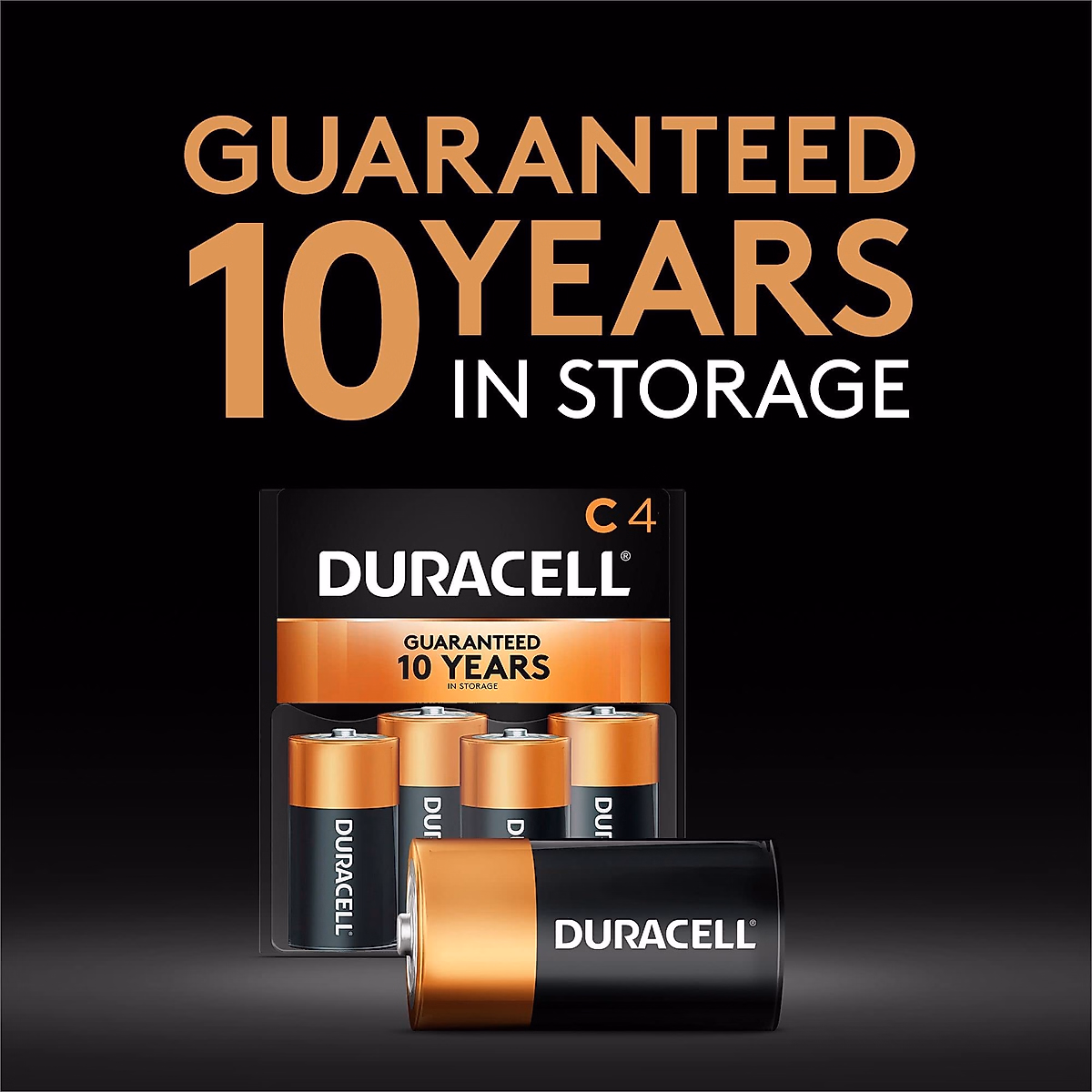 Duracell Coppertop C Batteries, 4 Count Pack, C Battery with Long-lasting Power, All-Purpose Alkaline C Battery for Household and Office Devices
