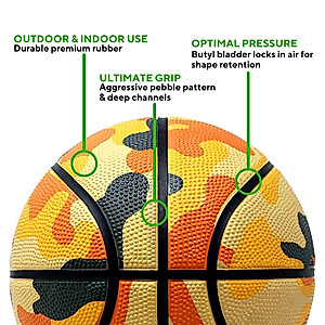 Chance Premium Rubber Outdoor/Indoor Basketball (6 Women's Official - 28.5", Pascal - Orange Camo) Standly The Ball Stand