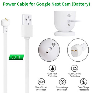 wochel 2Pack Power Cable Compatible with Google Nest Cam Outdoor (Battery), 30Ft/9.1m Weatherproof Outdoor Power Cord Continuously Charging Your Nest Camera (White)