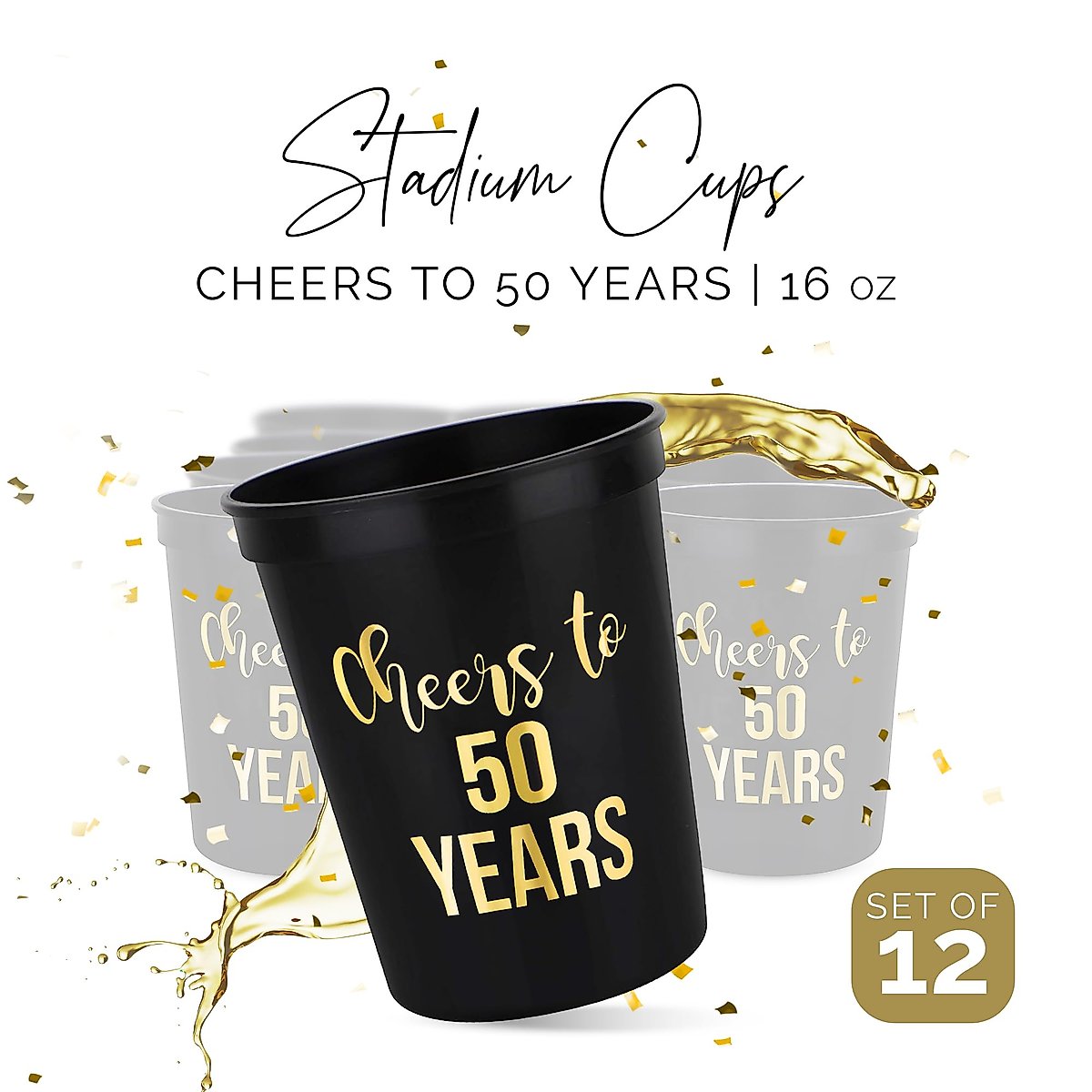 Cheers to 50 Years Old Birthday Decoration Cups, 12-Pack, 16 oz Each - 50th Birthday Cups, Party Favors For Women and Men, Perfect Party Supplies and Decorations