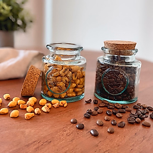 DESIGNED BY VSM, Small Apothecary Jars With Cork Lids, Made Of 100% Recycled Glass | Bathroom Decor Aesthetic, Cotton Ball Holder, Qtip Holder, Bath Salt Container, Vanity Decor, 3pack, Made in Spain.