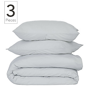 Nate Home by Nate Berkus 300TC 3-Piece Luxe Cotton Sateen Duvet Cover | Ultra Soft, Cool, Bedding Set from mDesign - King Size - 1 Duvet Cover/2 Pillow Shams, Quartz (Light Gray)