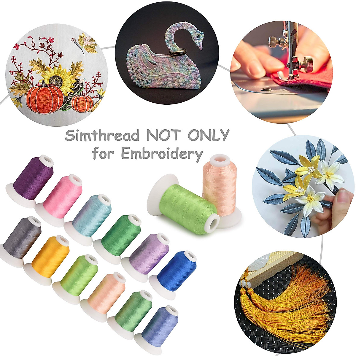 Simthread Embroidery Machine Thread 550 Yards 40 Brother Colors and 2 Metallic Thread Gold&Silver Colors for Embroidery and Sewing