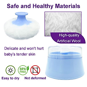 BPA Free Baby Powder Puff Box, Large 2.8" Fluffy Body After-Bath Powder Case, Baby Care Face/Body Villus Powder Puff Container, Makeup Cosmetic Talcum Powder Container with Hand Holder (Blue)