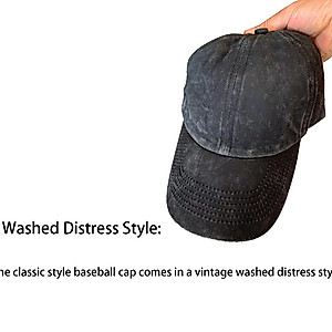 Distressed-Washed Ponycap Messy High Bun Ponytail Adjustable Cotton Baseball Cap Hat Half-Empty Top Sunshade Baseball Cap
