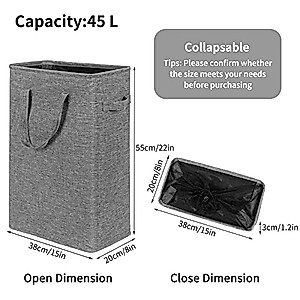 Chrislley 45L Slim Laundry Hamper Narrow Laundry Basket with Handle Foldable Dirty Clothes Portable Skinny Hamper Organizer Storage Bins (22 inches, Upgrade Grey)