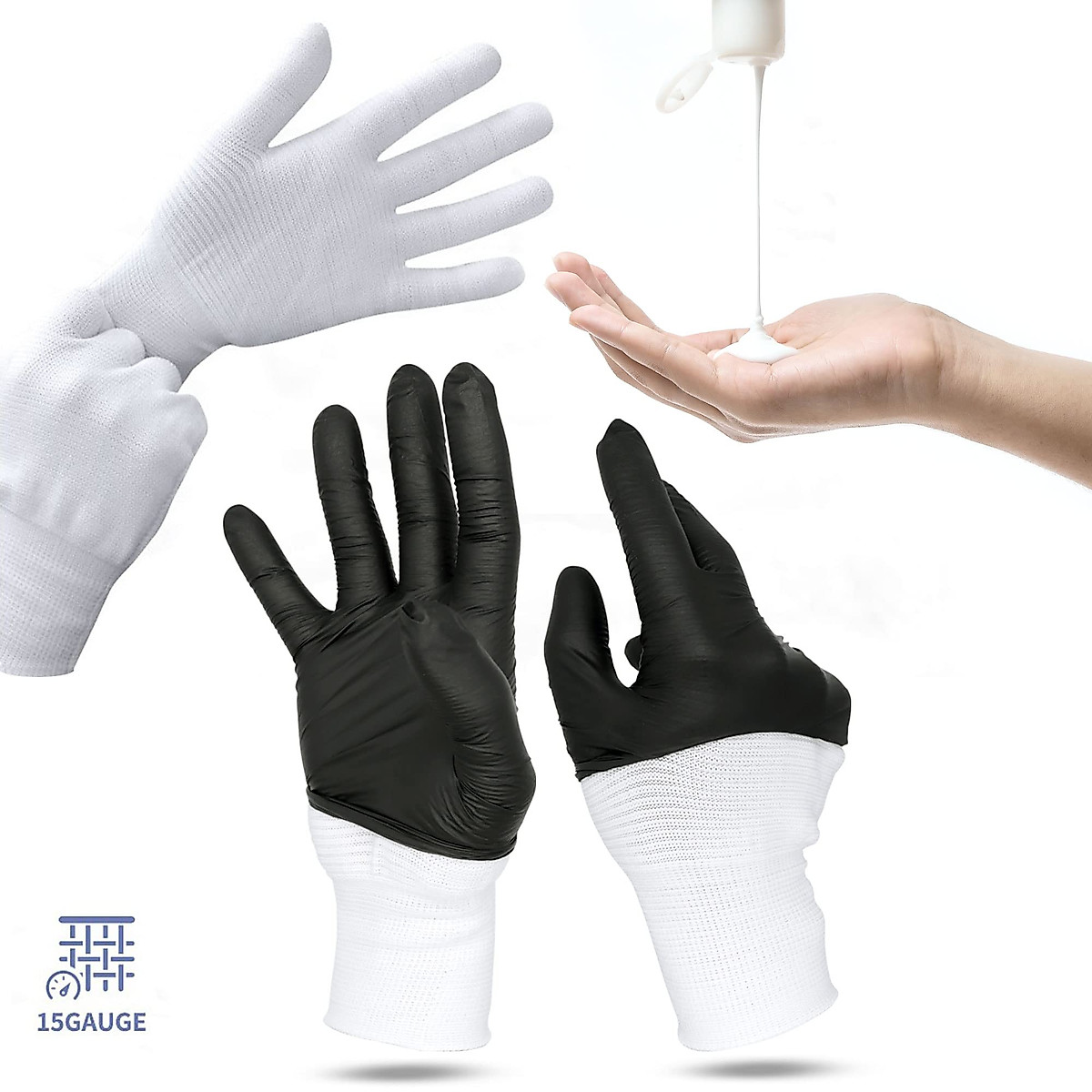 Youneedthat Eczema Aerosilver Safety Nitrile Glove Liners 20 Count, Seamless Non-slip Grip Food Prep Gloves, White(S,M,L) (Large (Pack of 20)