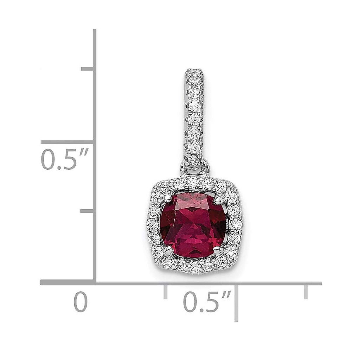Sterling Silver Rhodium-plated Lab Created Red Corundum and White CZ Pendant QQP5180