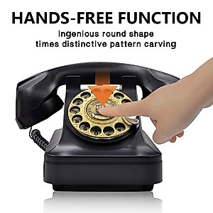 IRISVO Rotary Dial Telephone Retro Old Fashioned Landline Phones with Classic Metal Bell,Corded Phone with Speaker and Redial Function for Home and Decor(Classic Black)