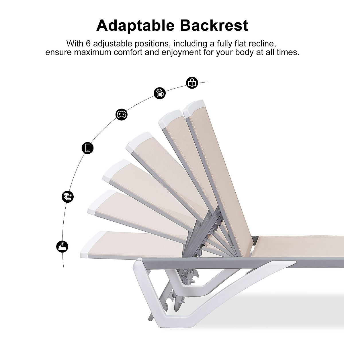 PURPLE LEAF Patio Chaise Lounge Chair Set of 3 Outside Aluminum Plastic Stackable Tanning Chairs for Pool Sunbathing Beach Deck Outdoor Lounger, Khaki