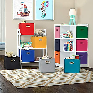 RiverRidge Book Nook Collection Kids Cubbies Storage Bench, White & Folding Bin, Turquoise, 2 Piece