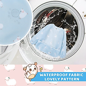 Little Dimsum Mess-Proof Baby Bibs|Infant Toddler Long Sleeve Waterproof Feeding Art Smock|Catching Food & Wipe Clean| Pack of 2 Colors Duck&sheep