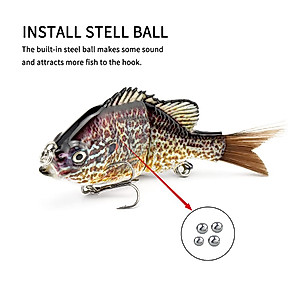 ODS Glide Bait Bionic Jointed Artificial Swimbait with Fiber Tail Bluegill Sunfish (Color 02)