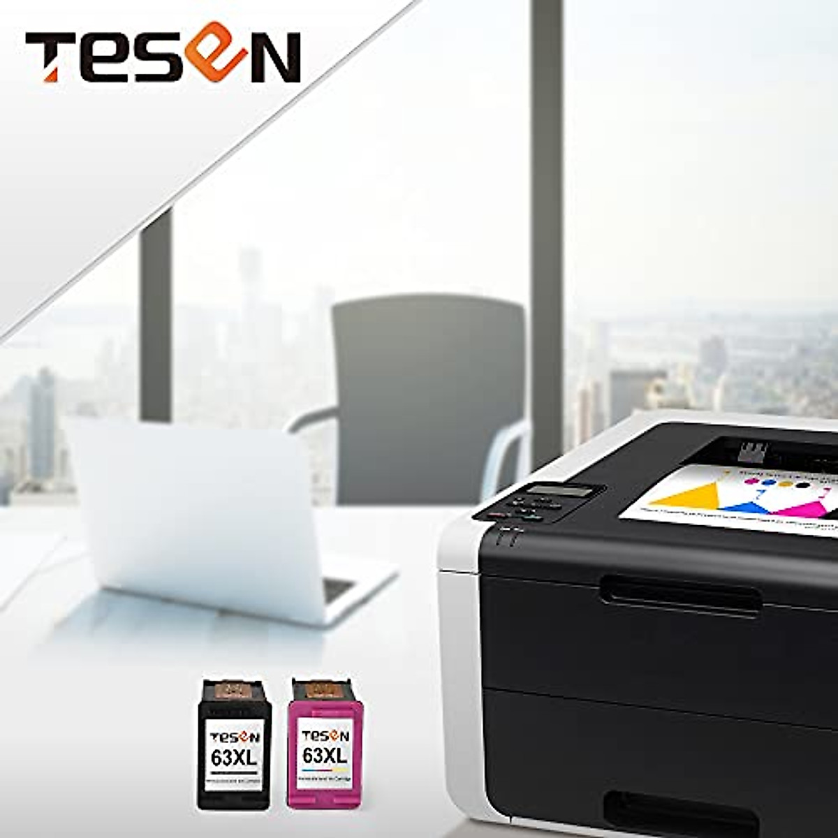TESEN 63XL Remanufactured 63 XL Ink Cartridge Replacement for HP 63 XL 63XL to use with HP Officejet 3830 3833 4650 4652 4655 Deskjet 1112 3631 3634 3637 3639 2132 Envy 4520 4524 4510 (Combo Pack)