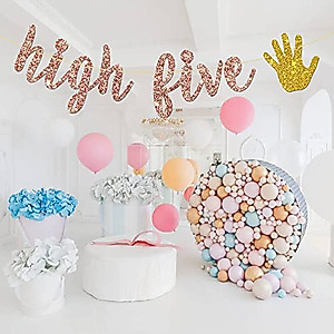 INNORU High Five Banner, Rose Gold Glitter Children 5th Birthday Party Decorations, 5th Birthday Garland Bunting, Boy Girl 5th Birthday Party Supplies