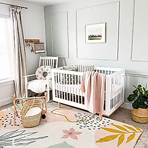 Lahome Pink Washable Living Room Area Rug - 3x5 Small Rugs for Bedroom Non-Slip Throw Soft Nursery Kids Room Low-Plie Boho Botanical Print Capet for Kitchen Entryway Office Bath Laundry Dining Room