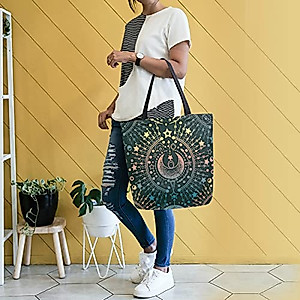 ALAZA Moon & Star Alchemy Magical Large Canvas Tote Bag Shopping Shoulder Handbag with Small Zippered Pocket
