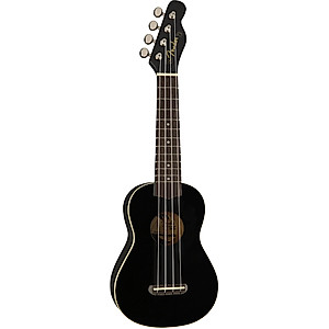 Fender Venice Soprano Ukulele - Black Bundle with Gig Bag, Tuner, and Austin Bazaar Instructional DVD