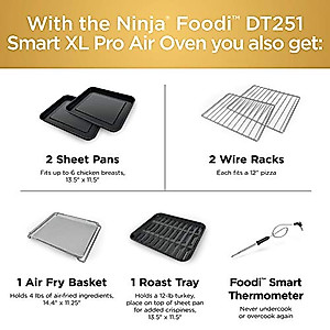 Ninja DT251 Foodi 10-in-1 Smart XL Air Fry Oven, Bake, Broil, Toast, Air Fry, Roast, Digital Toaster, Smart Thermometer, True Surround Convection up to 450°F, includes 6 trays & Recipe Guide, Silver
