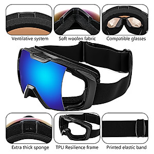 Karsaer Ski Goggles Snowboard Snow Goggles OTG Magnet Dual Layers Lens Anti-Fog UV Protection Women Men