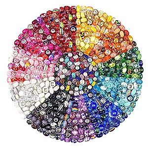 Aipridy Assortment European Large Hole Beads Spacer Beads Rhinestone Craft Beads for DIY Charms Bracelet Jewelry Making (Rainbow)