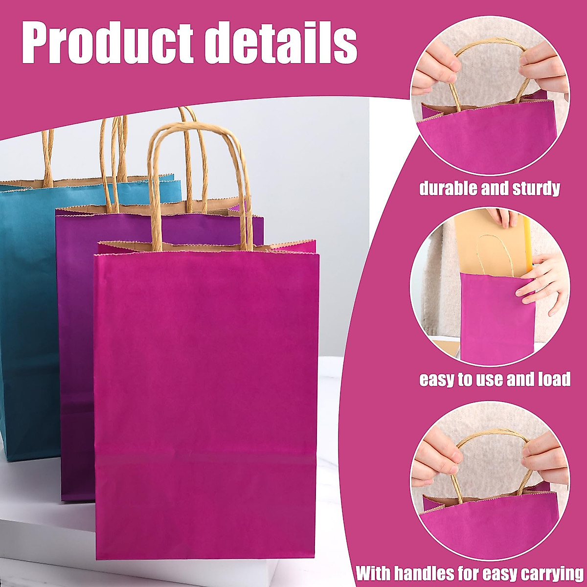 VGOODALL 32PCS Purple Kraft Paper Bags with Handles Bulk, 7.9"×5.5"×2.8" Small Gift Bags Purple Party Favor Bags for Wedding Birthday Party Supplies and Gifts