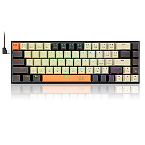 Redragon 60% Mechanical Gaming Keyboard, 68 Keys Wired Office RGB Keyboard with Arrow Keys, Programmable Macro, Red Switches for Windows Mac PC Laptop, Black/Beige/Orange
