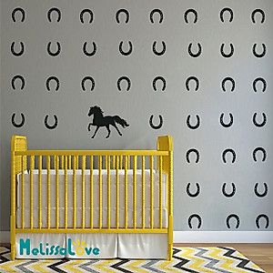 DXLING Horse & Horseshoes Removable Wall Decor Stickers Vinyl Decal Kids Room Boys Bedroom Wall Art Decals DIY Sticker Home Decor D482 (Black)