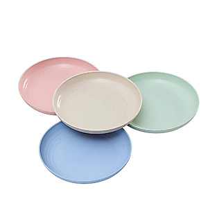 Dinner Plates 8.9 Inch, Dessert, Salad, Fruit, Snack Plate Set, Plastic Dinnerware Set, Plastic Plates, Microwavable Dinner Plates Sets for 4, Cereal Wheat Straw Microwave Safe Dinnerware, Dishes Set