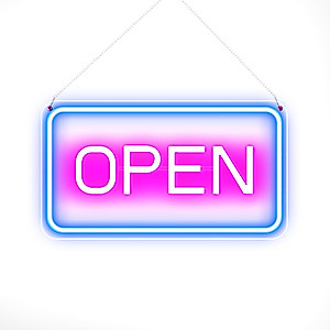 ROLANCHE Open Signs for Business Window, 16"x 9" Neon Open Sign, Bright COB Chip LED Open Sign with ON/OFF Switch, Blue & Pink Open Light Up Sign for Wall, Shop, Hotel, Horizontal