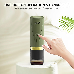 CERA+ Portable Espresso Machine, Self-Heating Electric Coffee Maker, 20 Bar Pressure Compatible with NS Pods & Ground Coffee for Travel, Camping, Office, Home(Cream)