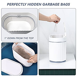ELPHECO Mini Desktop Trash Can with Lid, Small Slim Automatic Garbage Can, 1.3 Gallon Motion Sensor Countertop Waste Basket for Bedroom, Office, Bathroom, White with Grey Trim