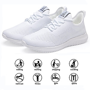 VAMJAM Men's Running Shoes Ultra Lightweight Breathable Walking Shoes Non Slip Athletic Fashion Sneakers Mesh Workout Casual Sports Shoes White Size 11.5