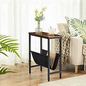 HOOBRO Narrow End Table, Side Table for Small Spaces, Slim Nightstand with Magazine Holder, Modern Skinny Sofa Table, 24.6 in Width Bedside Table, Snack Couch Table, Rustic Brown and Black BF41BZ01G1