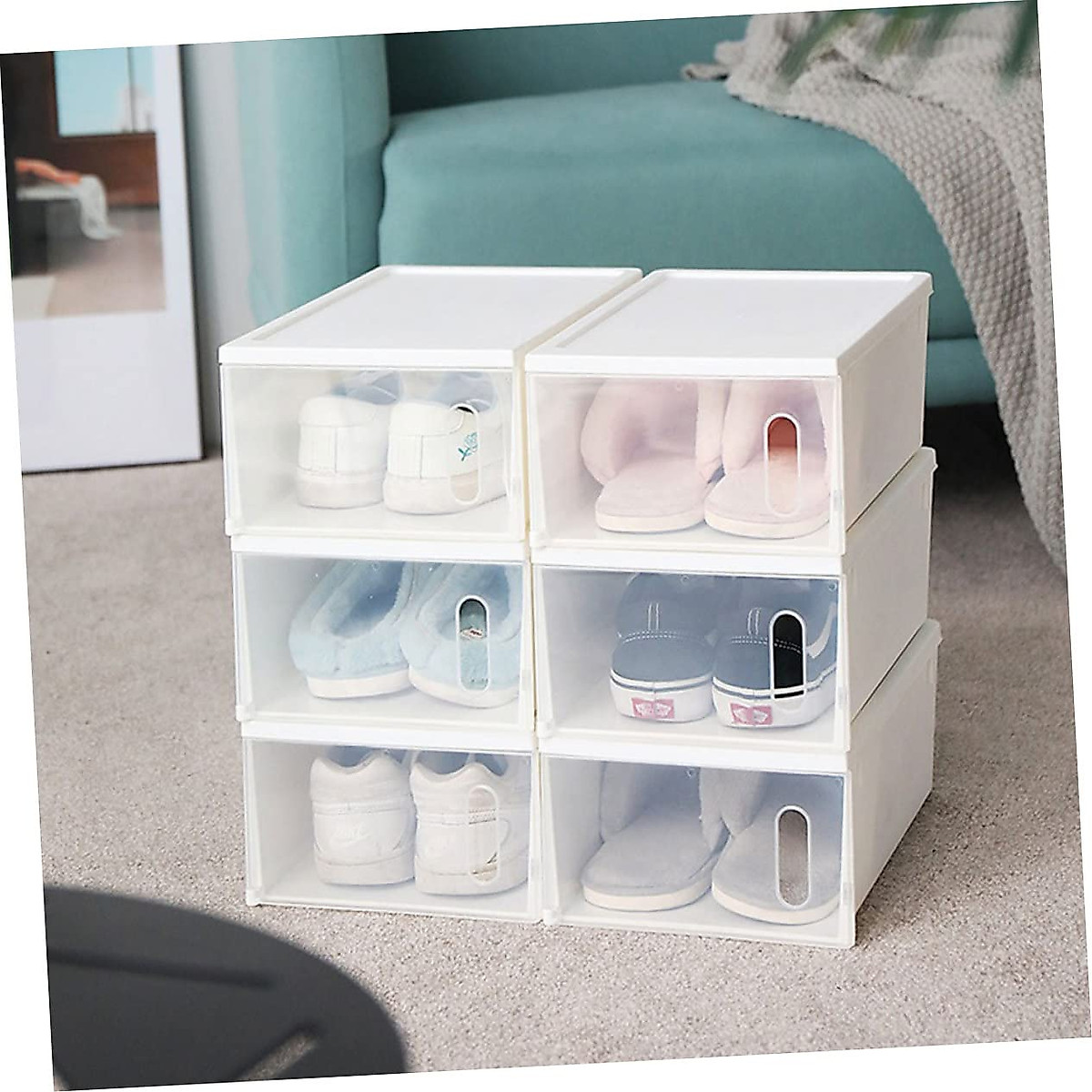 CHILDWEET Shoes Organiser Window Design 2 Pack Shoe Showcase Box Large Storage Case for Shoes Socks Underwear