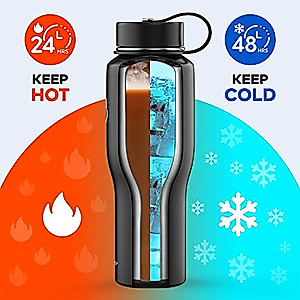 BUZIO Vacuum Insulated Stainless Steel Water Bottle 32oz Tumbler and 1 Stainless Steel Gallon Jug Set, Black BPA Free Double Wall Travel Mug/Flask for Outdoor Sports, Fit any Cupholder