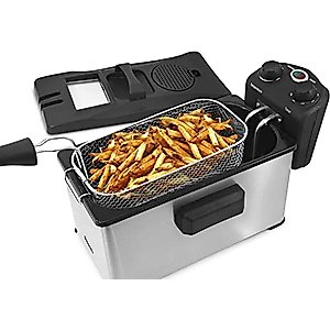 Elite Gourmet EDF-3500 Electric Immersion Deep Fryer. Removable Basket, Timer Control Adjustable Temperature, Lid with Viewing Window and Odor Free Filter,Stainless Steel,3.5 Quart / 14 Cup
