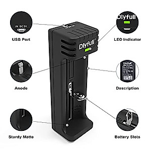 18650 Battery Charger, Dlypow 2 Bays Battery Charger with Auto-Charging Current for IMR/ICR Li-ion 22650 18650 18490 17500 RCR123 14500 and 1.2V Ni-MH Ni-CD AA AAA Rechargeable Batteries