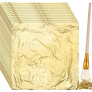 Cunhill 100 Sheets Gold Foil Paper Art Gold Foil Sheets Gilding Brush Thin Gold Leaf Sheets Gold Foil Paper Craft for Arts Painting Gilding Crafting Decoration, 5.5 x 5.5 Inches (Gold)