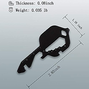 Keychain Multi-tools,Stainless Steel Pocket Tool Indoor Outdoor Multifunction Tool Lightweight EDC Gadget for Screwdriver, Wrench, Bottle Opener, Ruler, Spoke, Key Shaped Black
