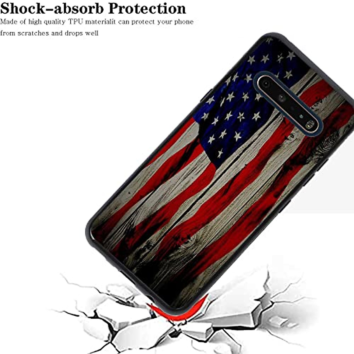 Compatible with LG V60 ThinQ 5G Case, Retro USA American Flag Old Wood Grain Graphic Design for LG Case Men Boys,Soft Silicone Stylish Cool Case for LG